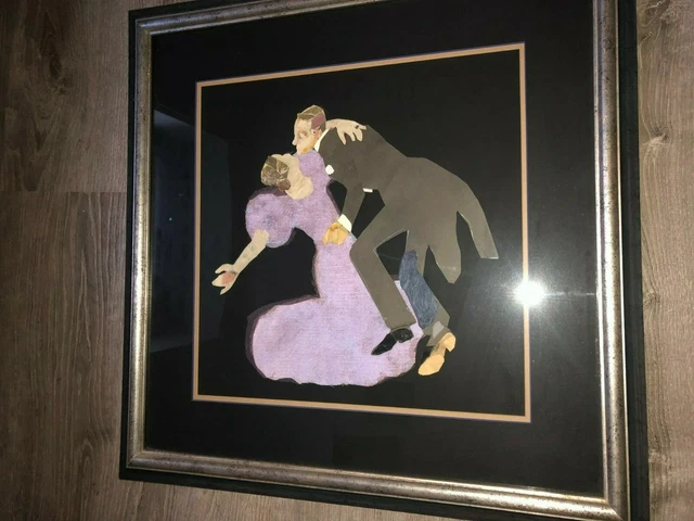 RARE ORIGINAL COLLAGE Art Painting Fred Astaire Ginger Rogers Stella ...
