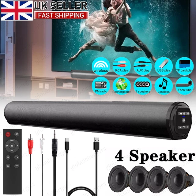 WIRELESS SURROUND SOUND Bar System BT Subwoofer 4 Speaker TV Home ...
