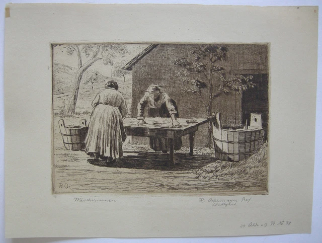 RUDOLF OSTERMAYER (1905- ?) Wäscherinnen Orig Radierung 1960 signiert ...