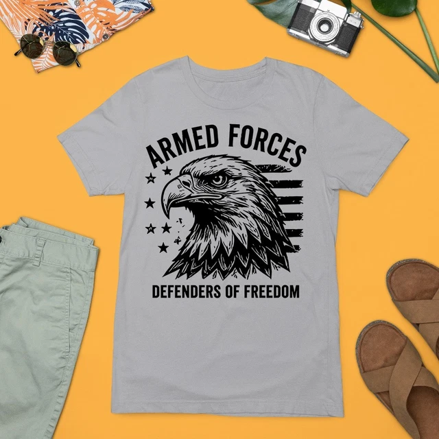 ARMED FORCES DEFENDERS Of Freedom T-Shirt Patriotic Military Soldier ...