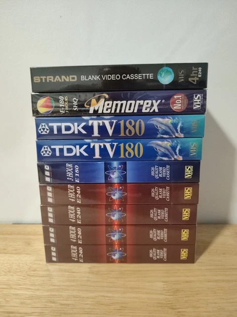 BLANK VHS TAPES E240 BBC X 4,E180 BBC X 1,E180 TDK X 2,E180 MEMOREX ...
