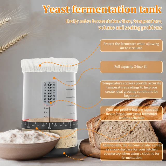 SOURDOUGH STARTER JAR Kit 1L Sourdough Fermentation Jar Wide Mouth ...