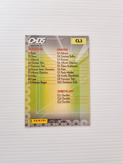 CARTE CHECKLIST CL3 Football Cards 2005 Panini CC05 Nouvelle D'Origine Parfaite EUR 2,32 ...