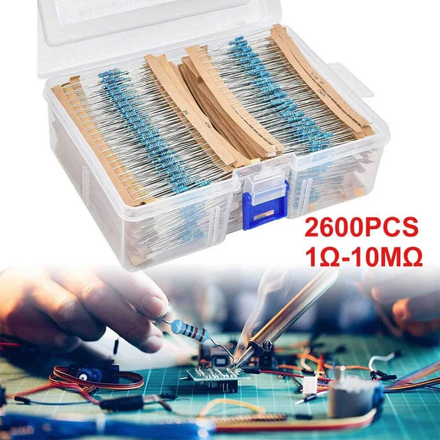 2600PCS 130 VALUES Metal Film Resistors Assorted Pack Kit 1-10M 1/4W 0 ...