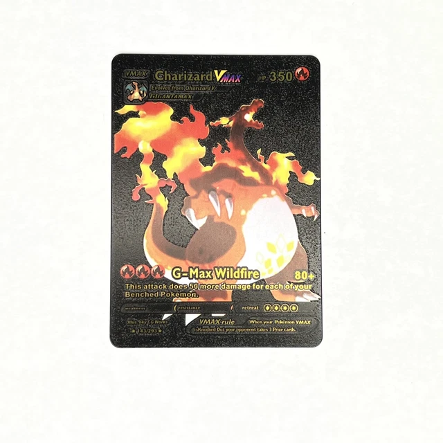 POKEMON CHARIZARD VMAX Gigantamax 350HP Black Foil Fan Art Card 🎨 143/ ...