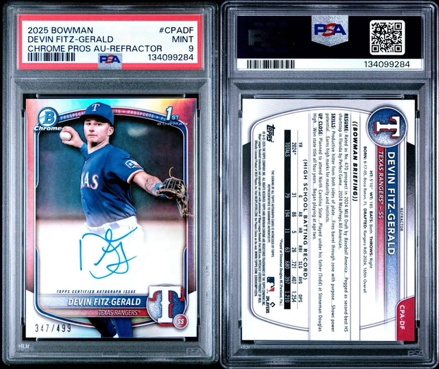 2025 BOWMAN CHROME 1st Devin Fitz-Gerald Refractor Auto /499 RC PSA 9 ...