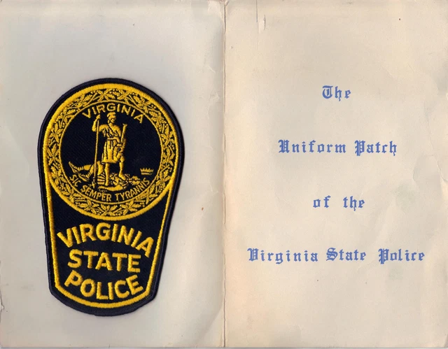 VIRGINIA STATE POLICE Shoulder Patch on a Blue Department History Card ...