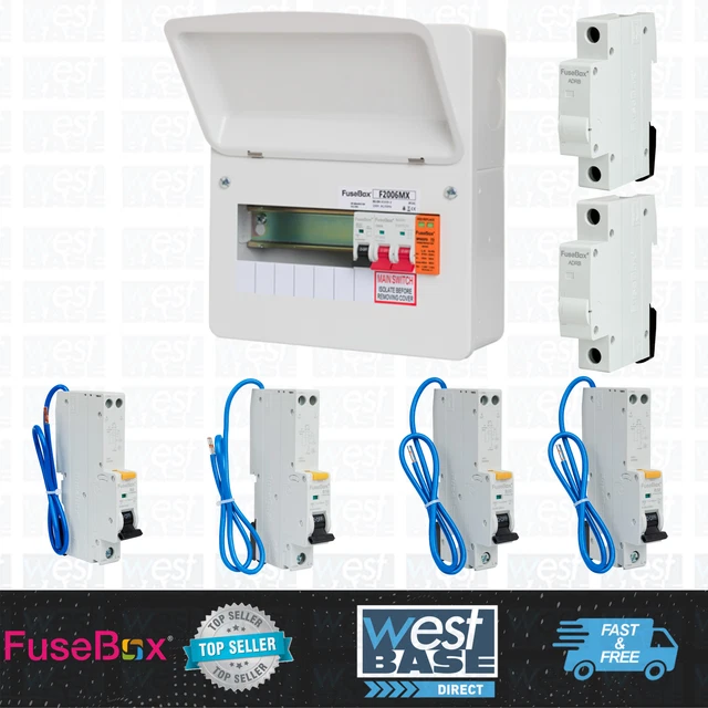 FUSEBOX F2006MX 6 Way Metal Consumer Unit with 4 RCBOs A Rated B Curve ...