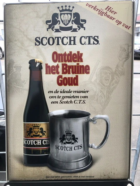 TABELLA PUBBLICITARIA BIRRA Scotch CTS serigrafia su latta con rilievo ...
