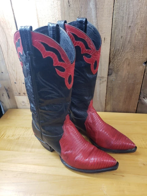 TONY LAMA BLACK Red Lizard Fire Cowboy Boots Men's 8 B Rare Vintage ...