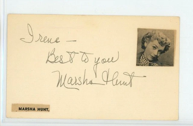 AUTOGRAPHIÉ 3X5 CARTE Actrice Marsha Hunt EUR 27,36 - PicClick FR