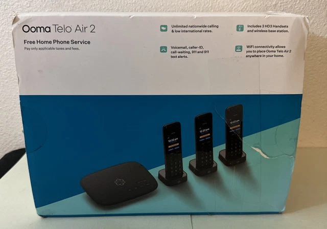OOMA TELO AIR 2 Wireless Wi-Fi Home Phone Service with 3 Cordless ...