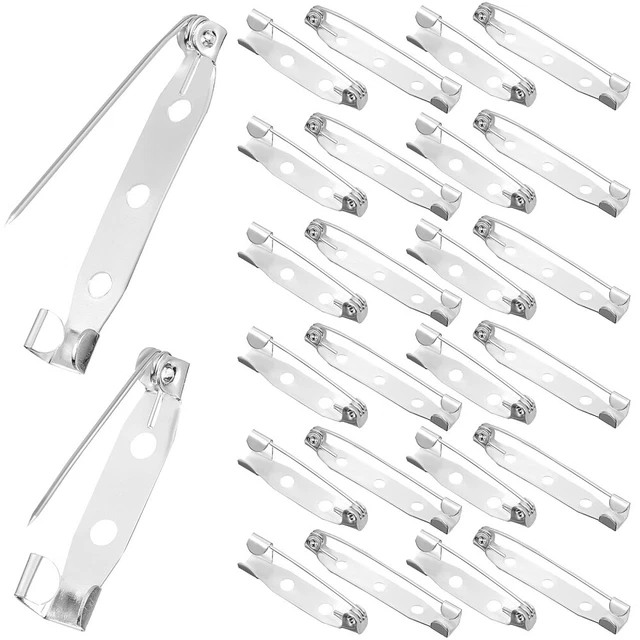 100 PCS PIN Backs Brooch Pins Bar Double Hole Silver 25mm 50 Pcs+35mm ...