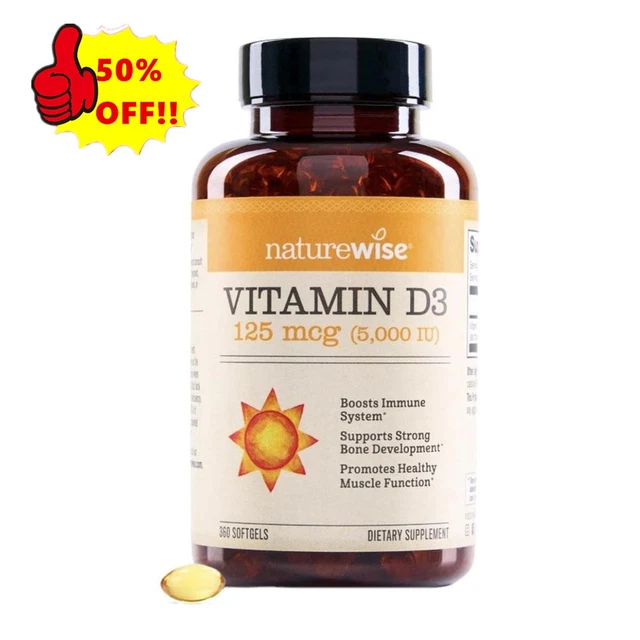 360PCS VITAMIN D3 Capsules Vitamin D3 125 Mcg (5000IU) Booets Immune ...