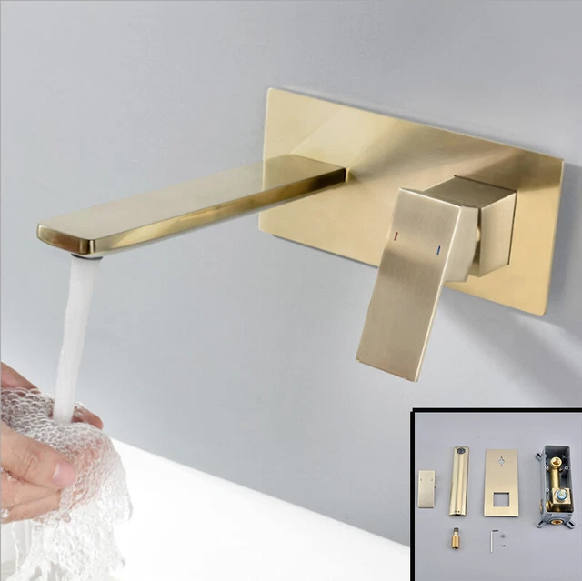 VANITY BRUSHED GOLD Bathroom Basin Sink Mixer Faucet 1 Handle Wall ...