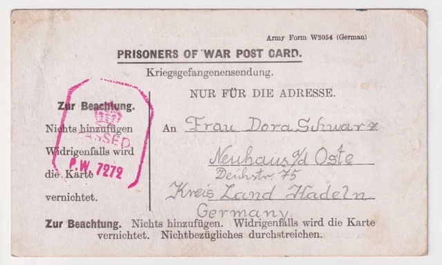 WW2 BRITISH ARMY Card Notification of Capture 1944 German Prisoners of ...