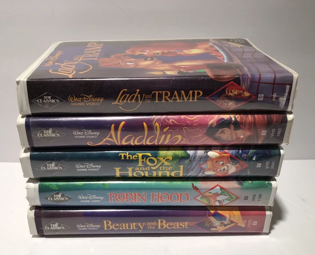DISNEY BLACK DIAMOND VHS Aladdin Beauty Robin Hood Tramp Fox Hound Mix ...