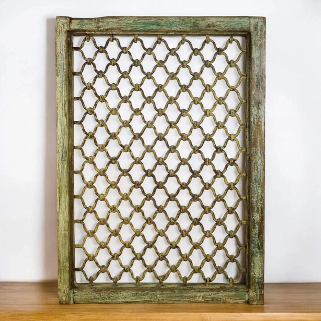 VERY LARGE ANTIQUE Vintage Indian Metal Jali Window in Wooden Frame £ ...