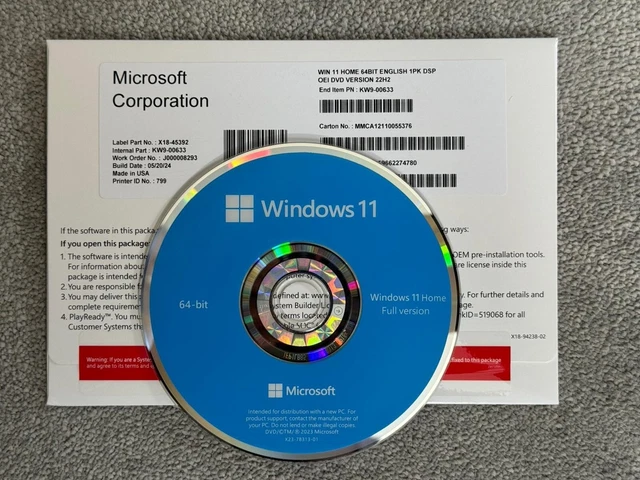 WINDOWS 11 HOME 64bit English OEI DVD+product Key Factory Sealed £34.90 ...