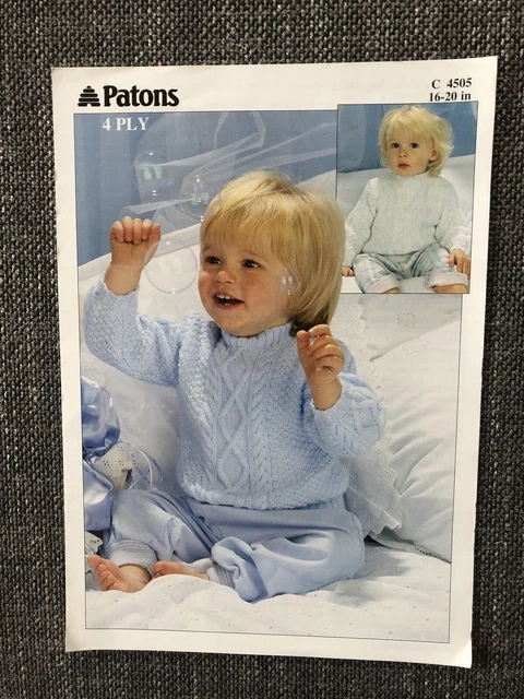ORIGINAL KNITTING PATTERN Patons 4 Ply C4505 Childs Sweater EUR 2,28 ...