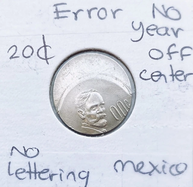 ERROR OFF CENTER Mexico Coins 20 Centavos Madero No Year Currency Cash ...