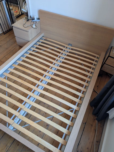 IKEA MALM LOW Double Bed Frame White Oak and Matching Bedside Table £31 ...