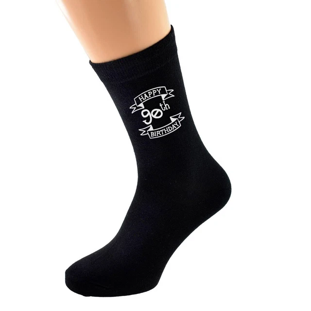 HAPPY 90TH BIRTHDAY Scroll Design 90 year old 1934 Black Socks UK 5-12 ...