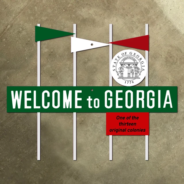 WELCOME TO GEORGIA highway road sign state line 1950s thirteen colonies ...