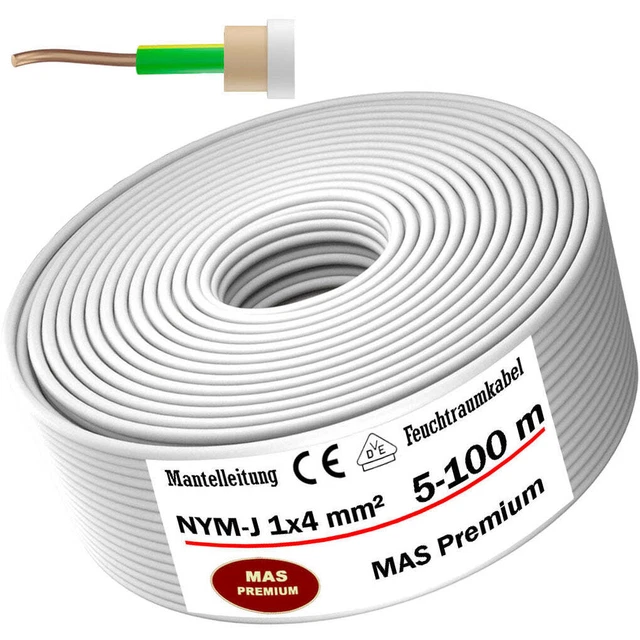 5-100M FEUCHTRAUMKABEL STROMKABEL Mantelleitung NYM-J 1x4 mm² ...