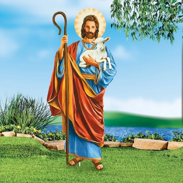 2 FOOT TALL "THE GOOD SHEPHERD" Jesus Holding Easter Lamb Metal Garden ...