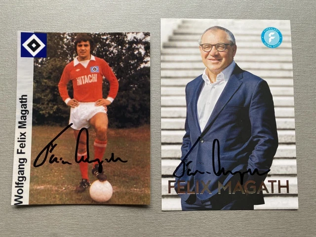 2X FELIX MAGATH HSV-Legende DFB Vize-Weltmeister signed Foto +AK 10x15 ...