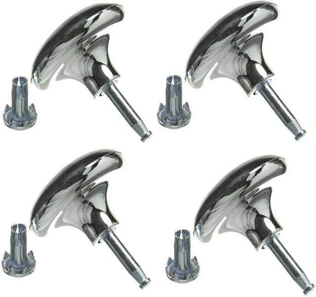 4 X CHROME Feet Bed Legs Glides Castor & Insert For Divan Base Sofa ...