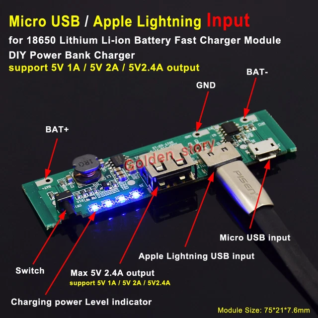 MICRO USB 5V 2A Lithium Li-ion 18650 Battery Charging Board Fast ...