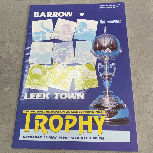 FOOTBALL PROGRAMME BARROW v Leek Town 1990 FA Trophy Cup Final £3.84 ...