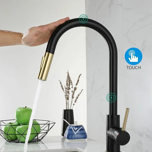SENSOR TOUCH KITCHEN Faucet Pull Out Sprayer Sink Black Swivel Mixer ...