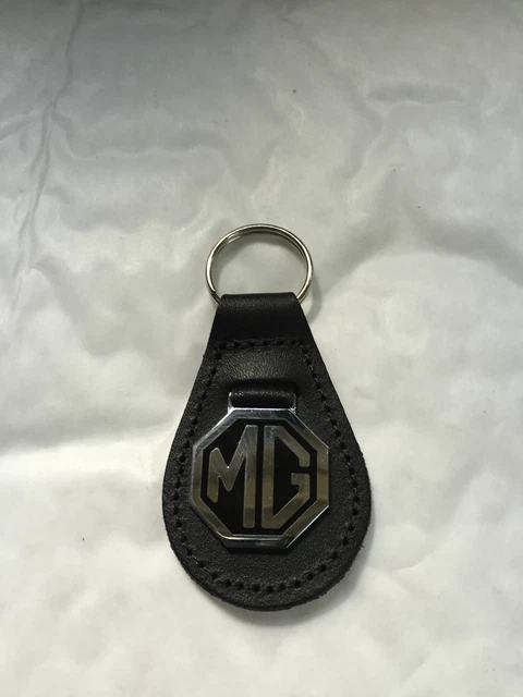 KFD001A - MG Mgb Mgbgt Midget Black & Chrome Mg Leather Key Fob High ...