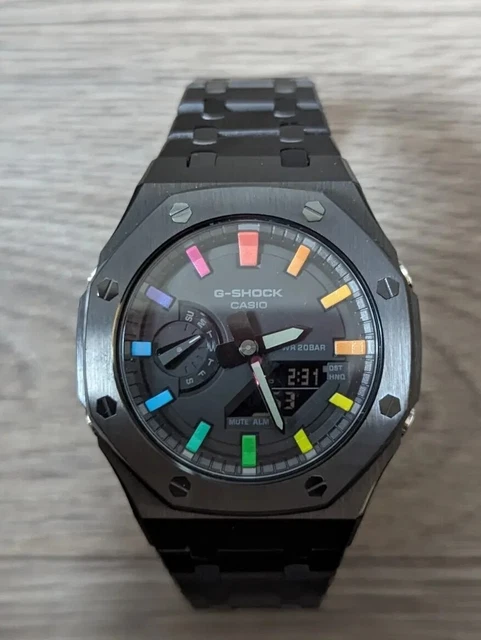 &KERMIT ART& CASIO G-Shock GA-2100 Rainbow Casioak Mod Black Metal ...