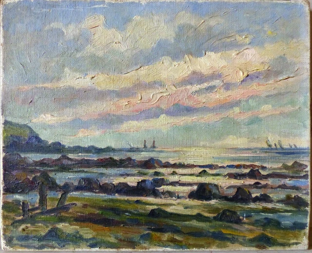 HENRI TURON-LAGAU (1905-1997), la plage de Villerville, 1950's, huile ...