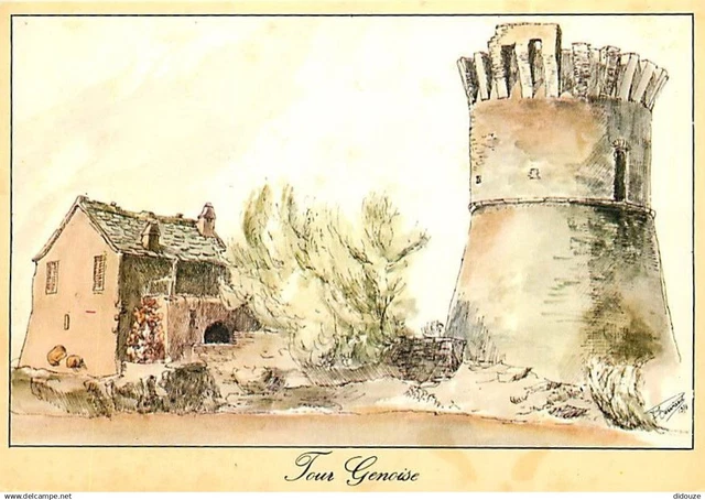 20 - CORSE - Tour Genoise - Dessin d'après nature par M. Perreard - Art ...