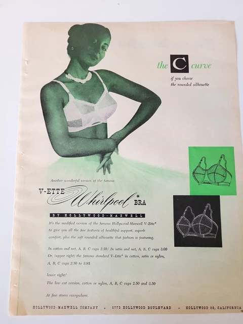 1950 WOMENS HOLLYWOOD-MAXWELL V-ette Whirlpool C curve bra vintage ...