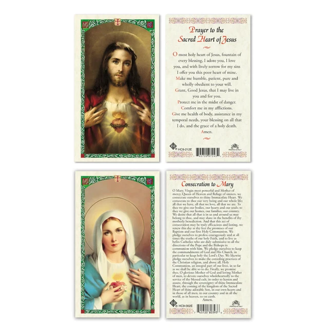 Laminated Sacred Heart Of Jesus And Immaculate Heart Of Mary Prayer Cards Catholic £474 Picclick Uk