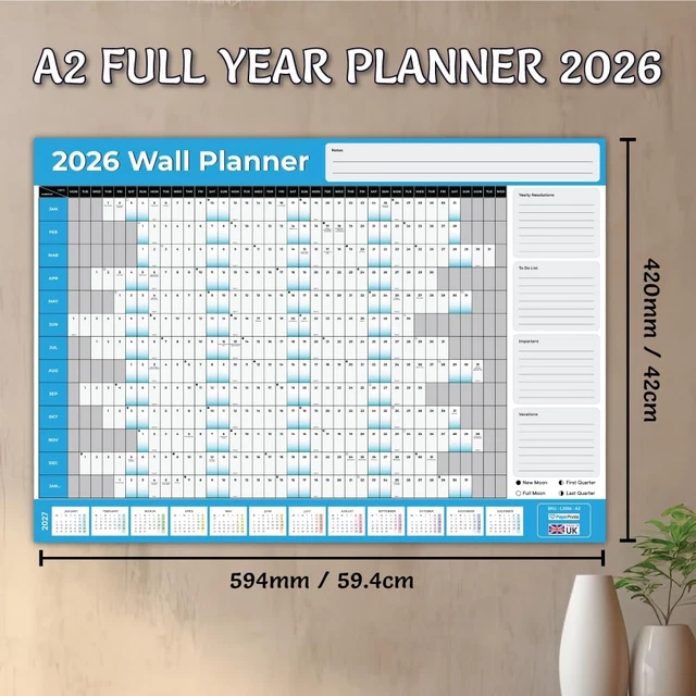 A2 YEAR CALENDAR 2026 Wall Planner 2026 UK Year Planner Wall Planners ...