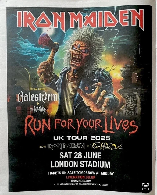 IRON MAIDEN LIVE Tour Date London Stadium 2025 Ad Newspaper Advert ...