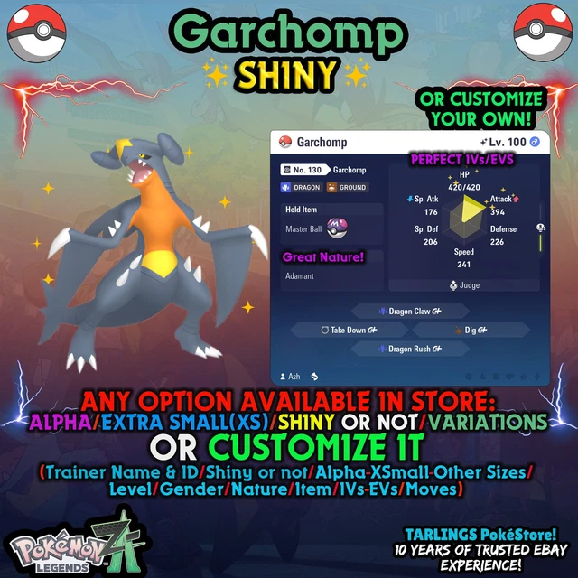 POKEMON LEGENDS ZA 🦖 Garchomp SHINY LVL100 🎗️ BATTLE READY 🎗️ IVs/EVs ...