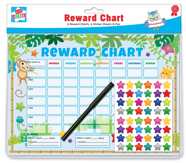 PACK OF 6 Jungle Childrens Reward Behaviour Charts With Star Stickers ...