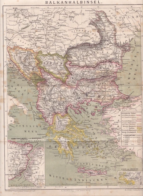 ORIGINAL HISTORICAL BORDER Colored Map: Balkan Peninsula, Scale: 1:5.9 ...