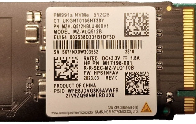 SAMSUNG PM991A 512GB PCIe NVME M.2 2280 SSD MZ-VLQ512B #7 £29.50 ...