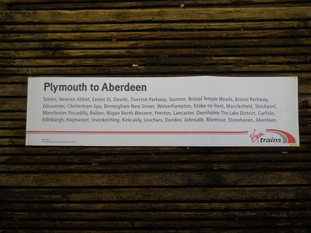 RAILWAY WINDOW CARRIAGE Label, Virgin Trains, Plymouth to Aberdeen ...
