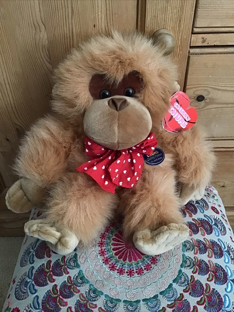 VINTAGE CHEEKY CHUMS Orangutan Monkey Love Red Bow Brown Soft Plush Toy ...