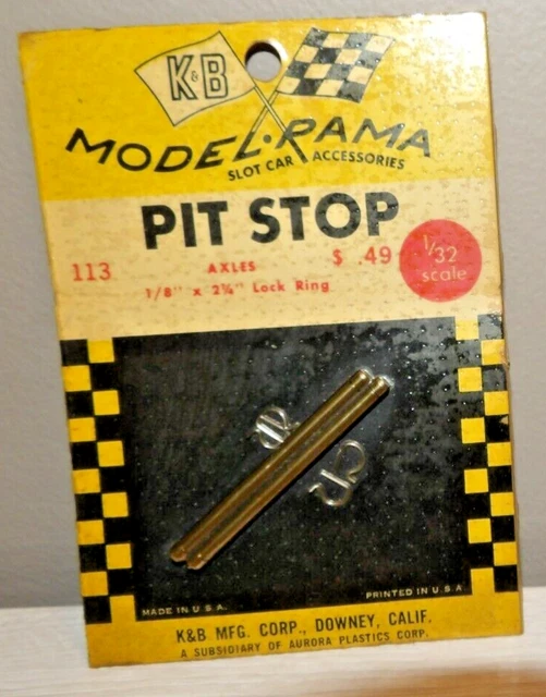 VINTAGE K&B MODELRAMA Pit Stop Axles 1/8" X 2 1/4" Lock Ring 1/32 Scale ...